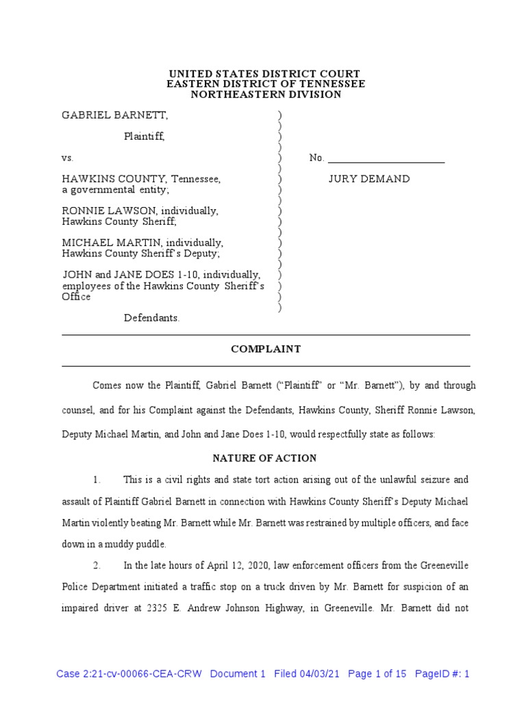 Gabrial Barnett Complaint | PDF | Intentional Infliction Of Emotional Distress | Lawsuit