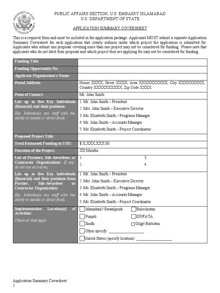 01. Attachment 1 - Application Summary Coversheet - Template | Business