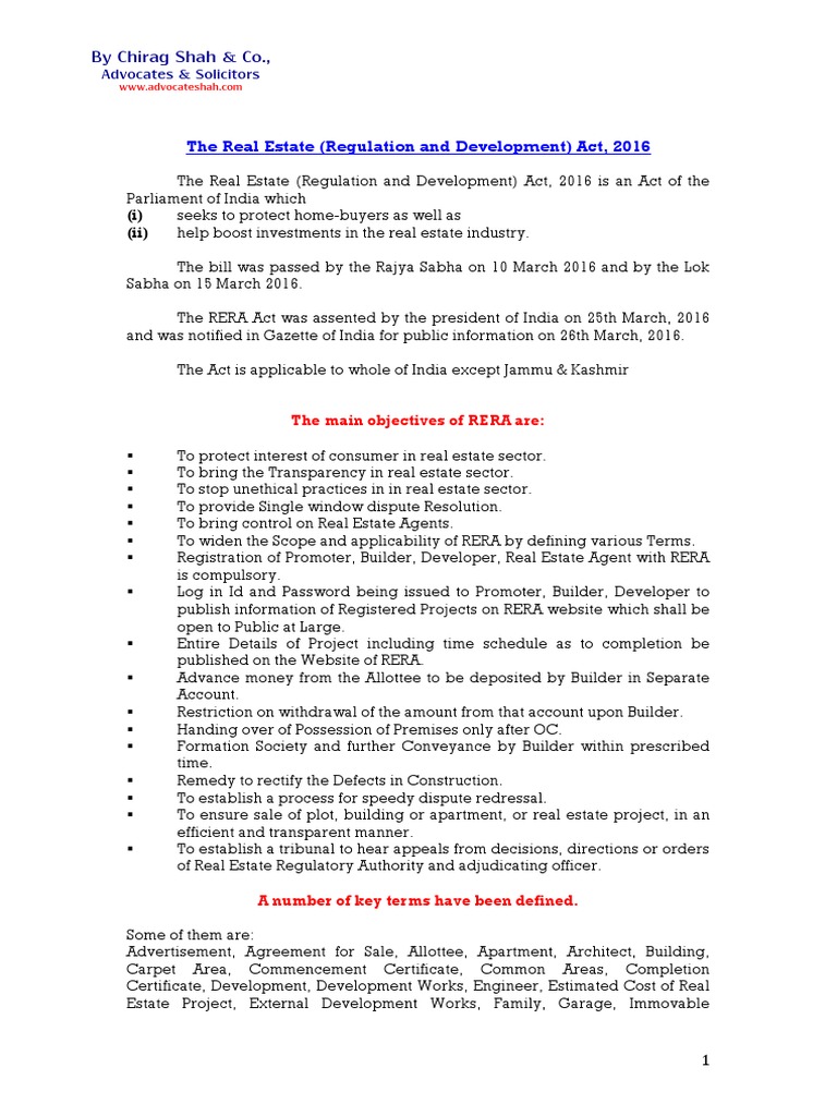 Rera-Notes-Chirag Shah and Co | PDF | Common Law | Justice