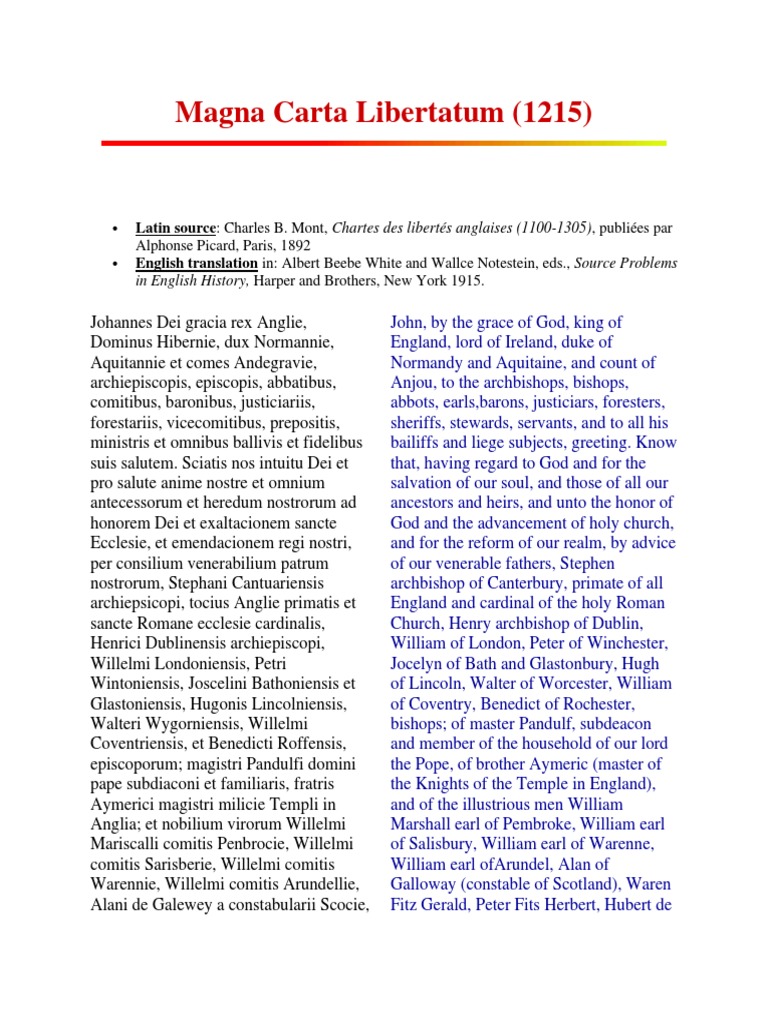 Magna Carta 1215 - Latin and English | PDF | Debtor