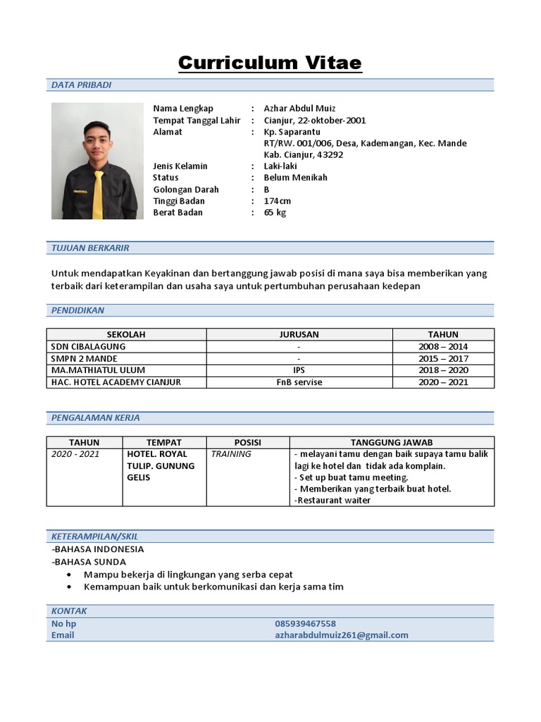 Curriculum Vitae Azhar Abdul Muiz (1) - Dikonversi | PDF