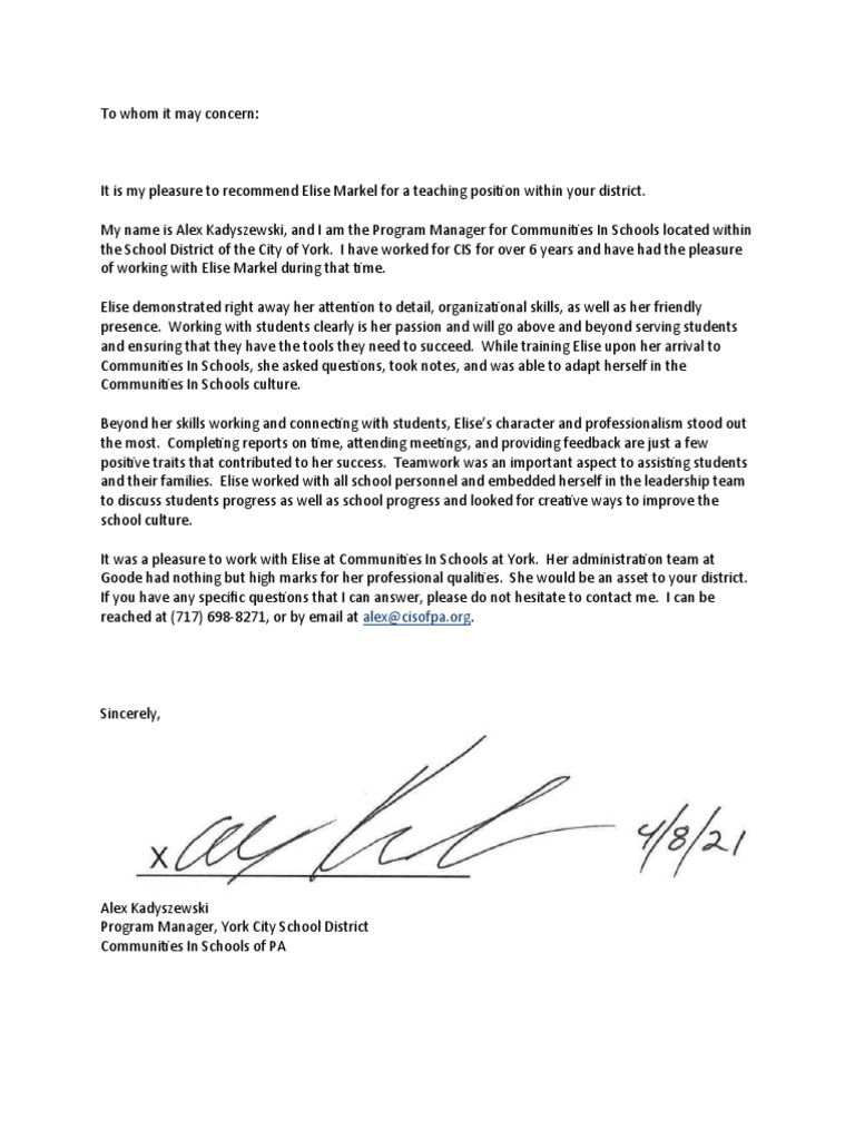 Reference Letter - Alex K | PDF