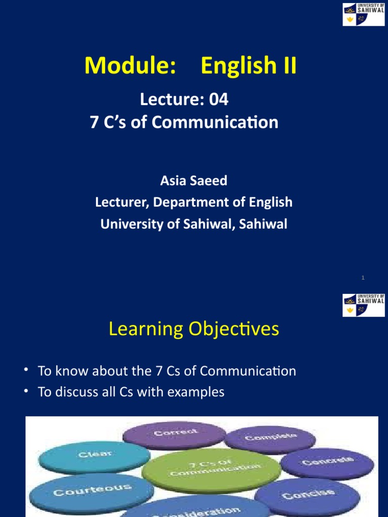 Lecture 4, 7 C's Ofcommunication | PDF | Word | Adjective