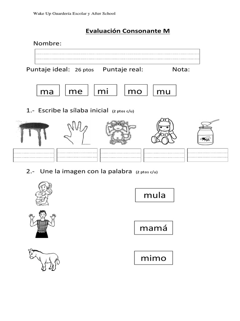 Evaluacion Letra M Pdf