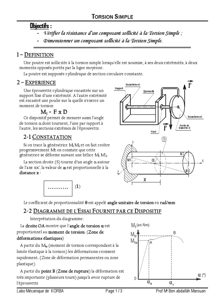 La Torsion Simple (Cours Bac) | PDF | Élasticité (Physique) | Physique ...