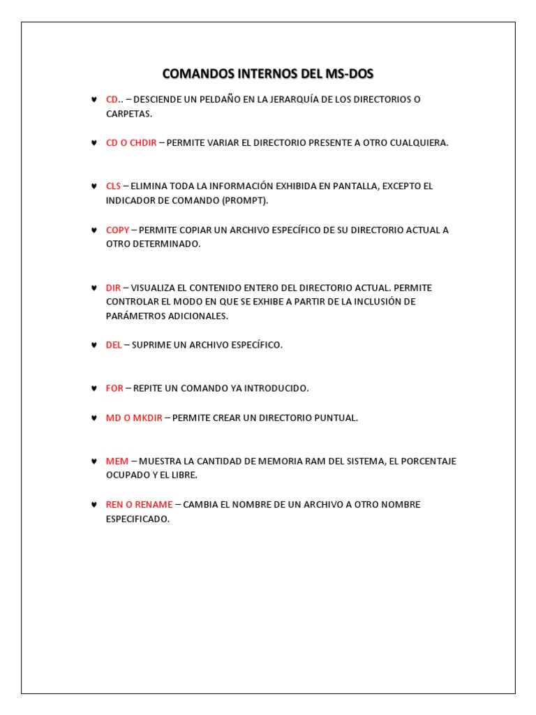 Comandos Internos Del Ms | PDF