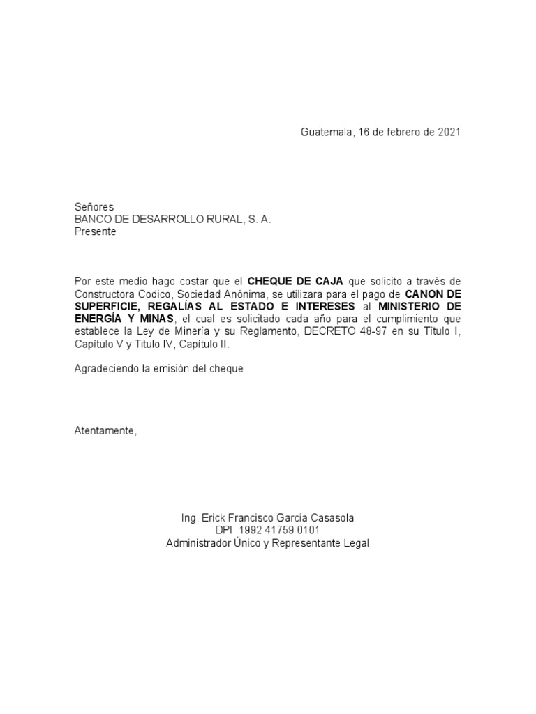 Carta para Solicitar Cheque | PDF
