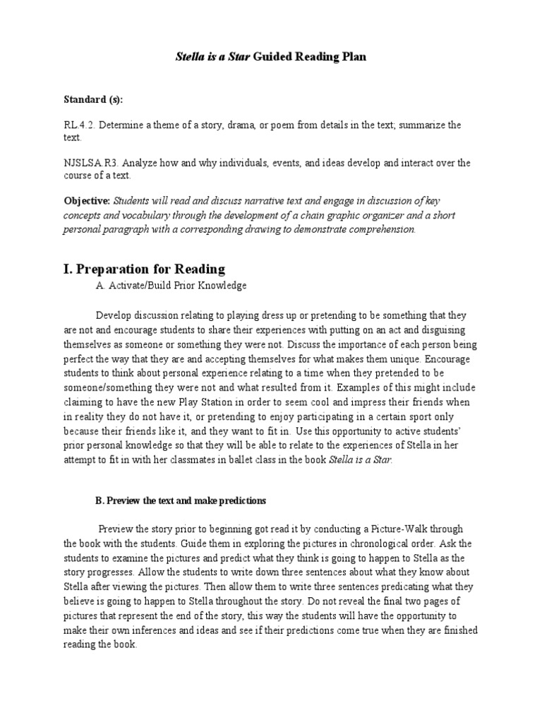 Guided Reading Plan Stella Is A Star | PDF | Reading Comprehension ...