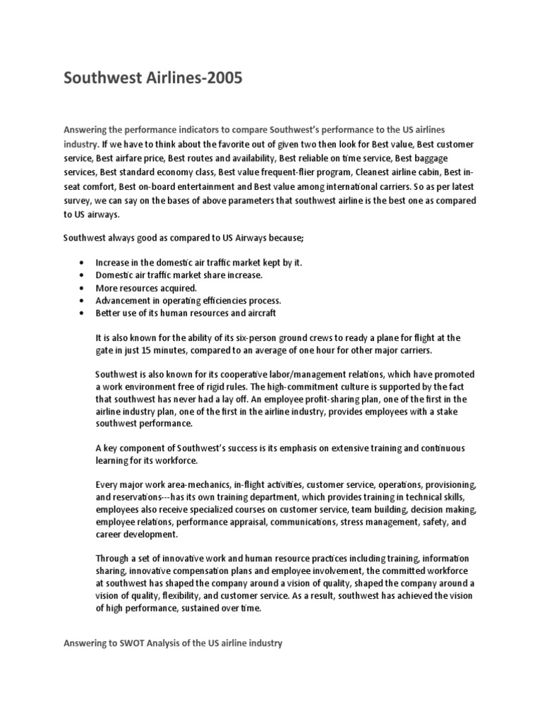 Southwest Airlines Performance Analysis 2005 | PDF | Airline Hub | Airlines