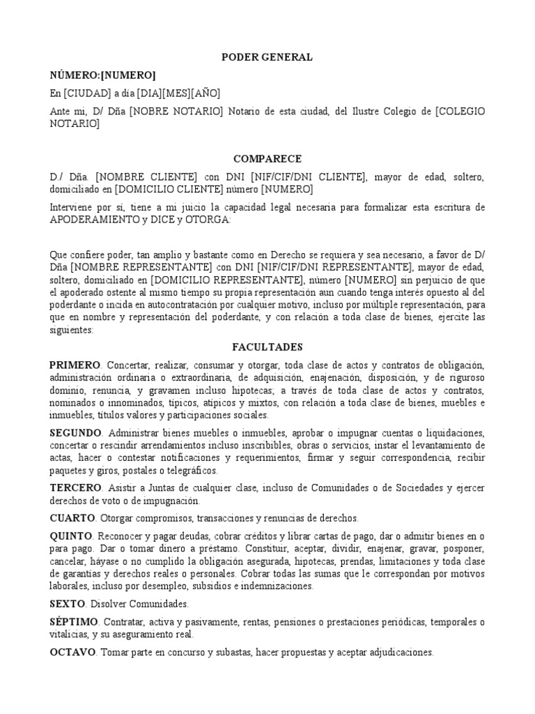 Modelo Poder Notarial General III | PDF | Derecho Civil (Common Law ...