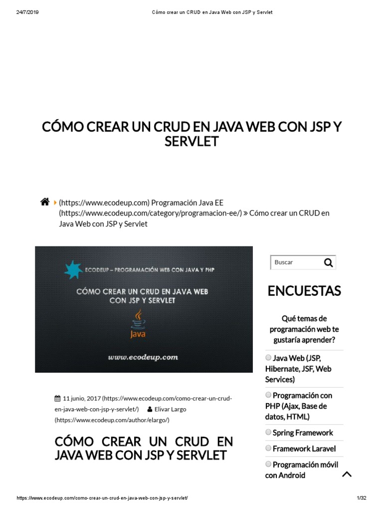 Cómo Crear Un CRUD en Java Web Con JSP y Servlet | PDF | Java (lenguaje ... Cómo Crear Un CRUD en Java Web Con JSP y Servlet | PDF | Java (lenguaje ...