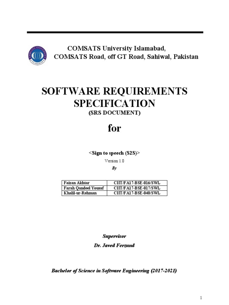 Software Requirements Specification: COMSATS University Islamabad ...
