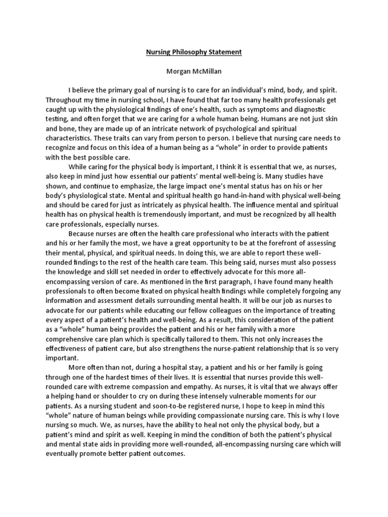 Nursing Philosophy Statement | PDF | Nursing | Patient