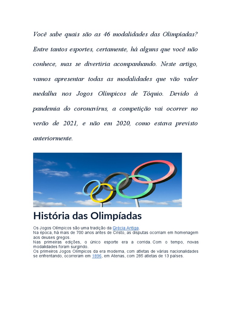 Você Sabe Quais São As 46 Modalidades Das Olimpíadas | PDF | Jogos ...