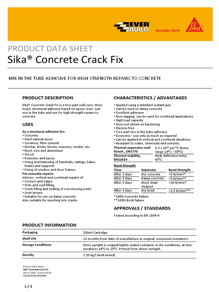 Sika® Concrete Crack Fix: Product Data Sheet | PDF | Adhesive | Epoxy