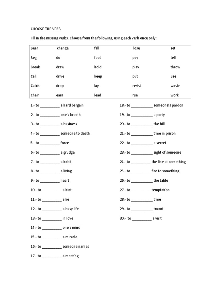 Choose The Verb | PDF