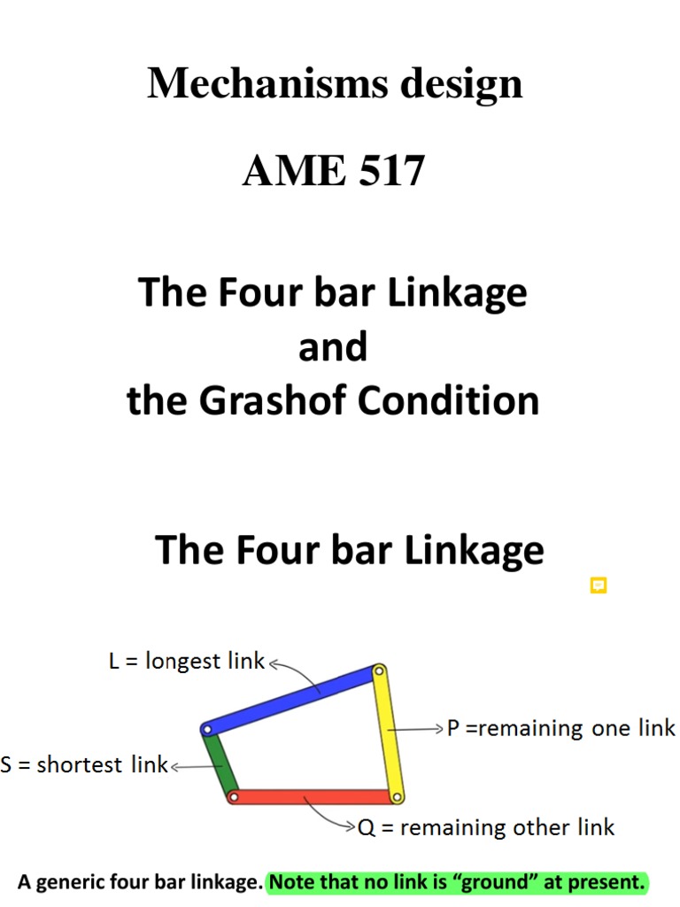Grashof Four-Bar Linkage Classification | PDF | Kinematics | Machines