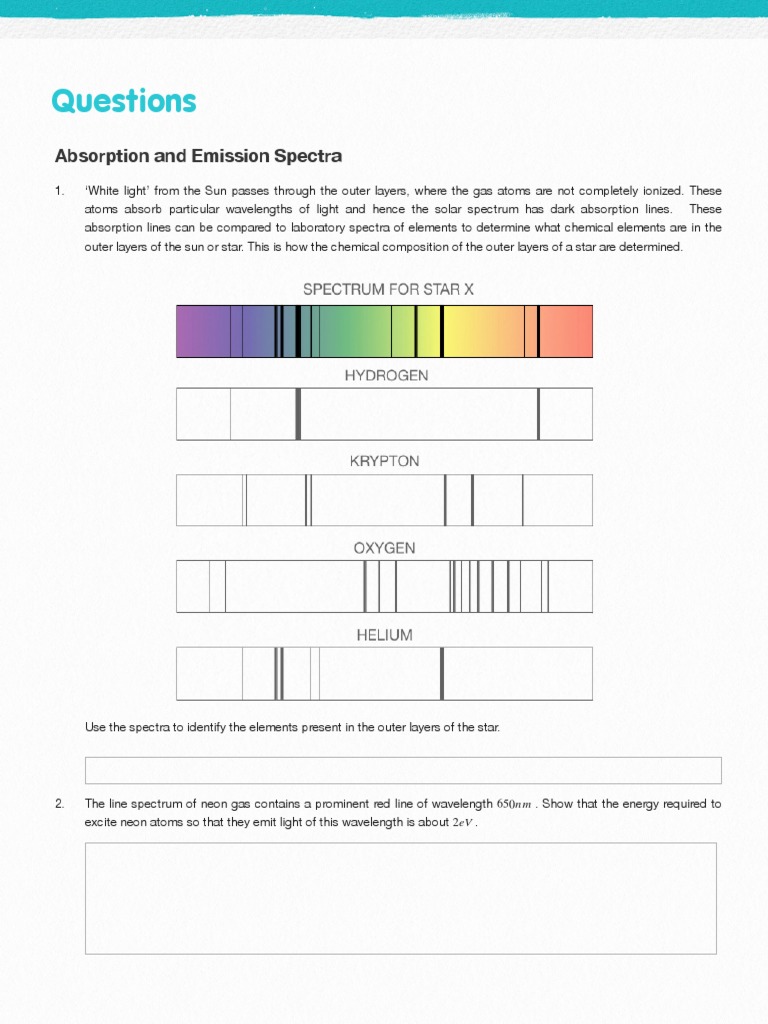 7.1.2 - Spectra - QUESTIONS | PDF | Emission Spectrum | Energy Level