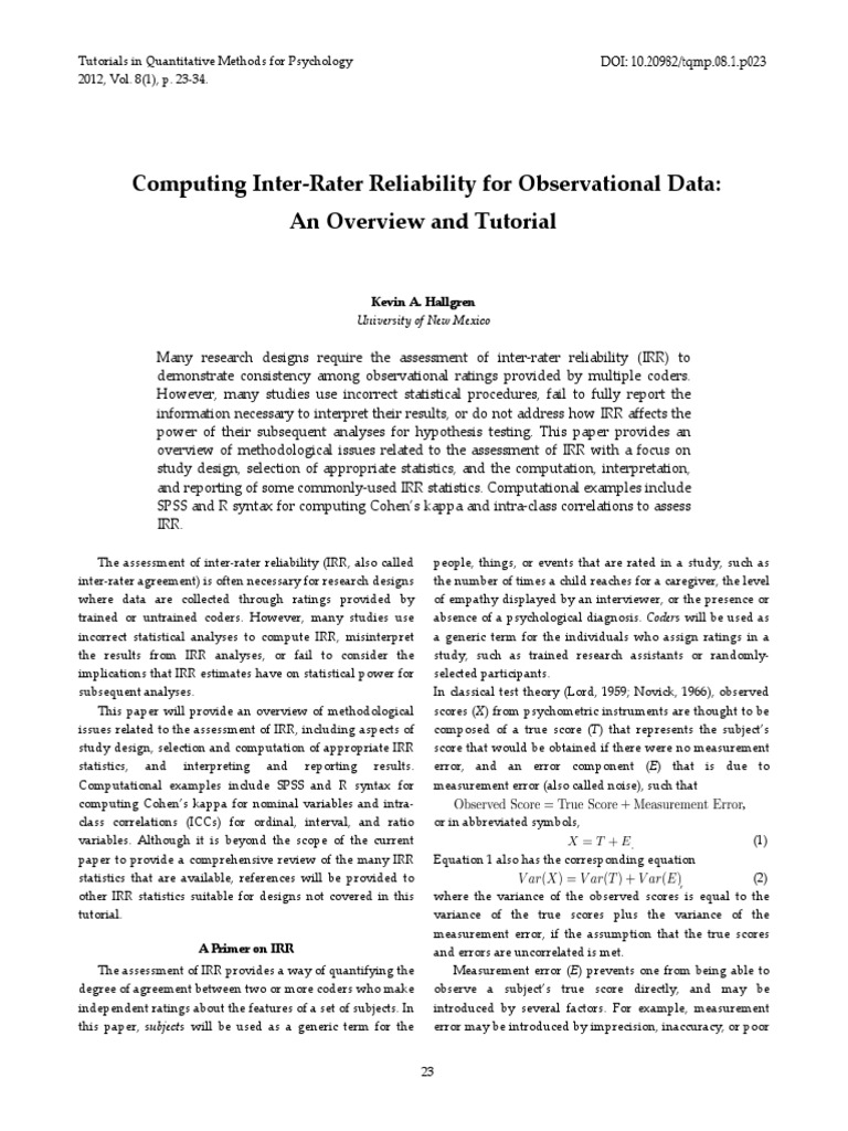 Computing Inter-Rater Reliability For Observational Data - An Overview ...
