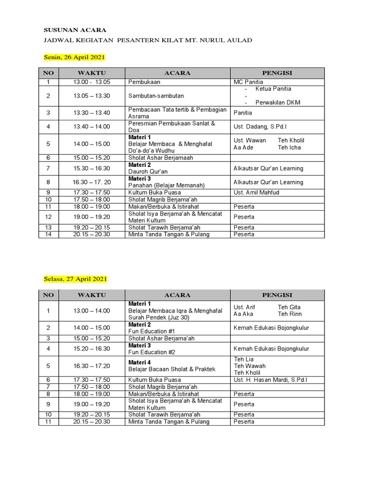Rundown Sanlat Ramadhan 2021 | PDF