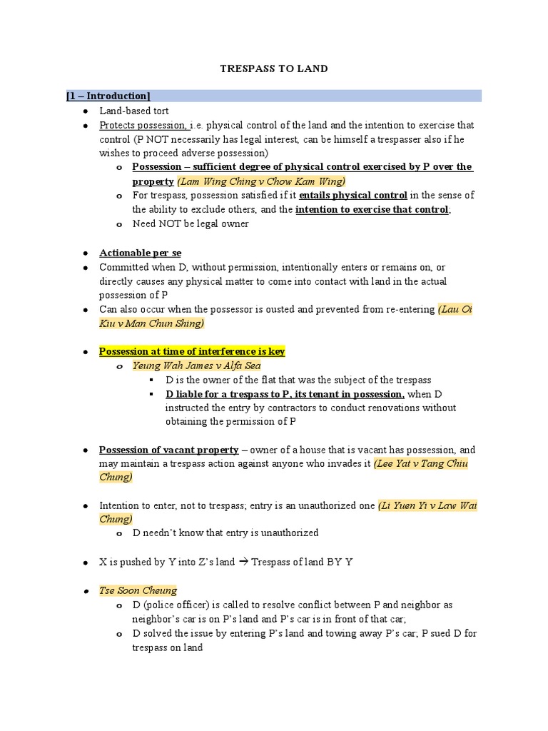 (CHP 20) Trespass To Land | PDF | Trespass | Landlord