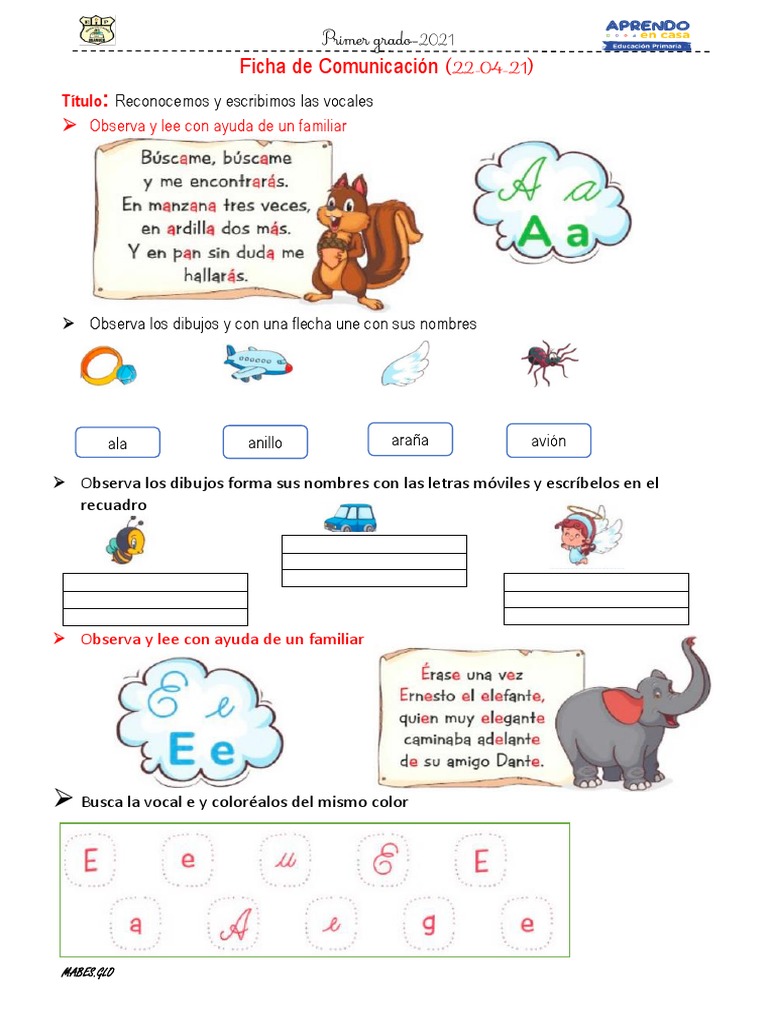 Actividades para aprender las vocales | PDF | Artes del Lenguaje y ...