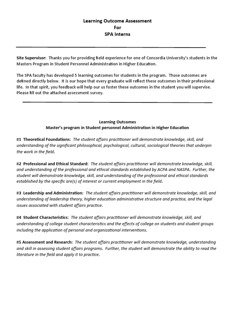 Final Internship Evaluation Pdf Student Affairs Leadership