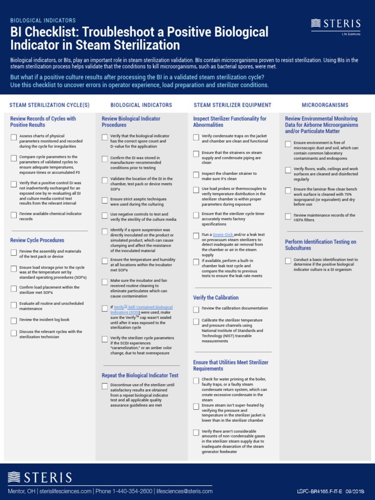 Biological Indicators Checklist | PDF | Sterilization (Microbiology ...