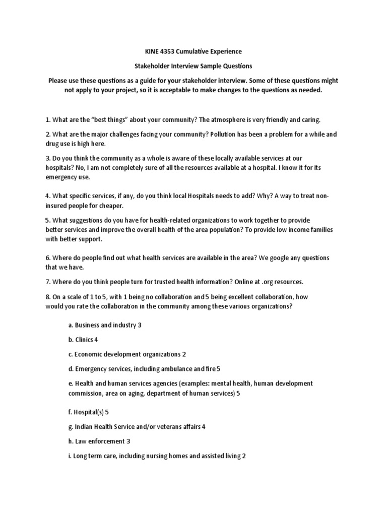 Stakeholder Interview Questions 1 | PDF | Health Care | Hospital