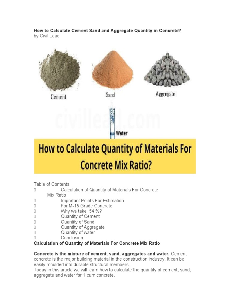 How To Calculate Cement Sand and Aggregate Quantity in Concrete | PDF ...