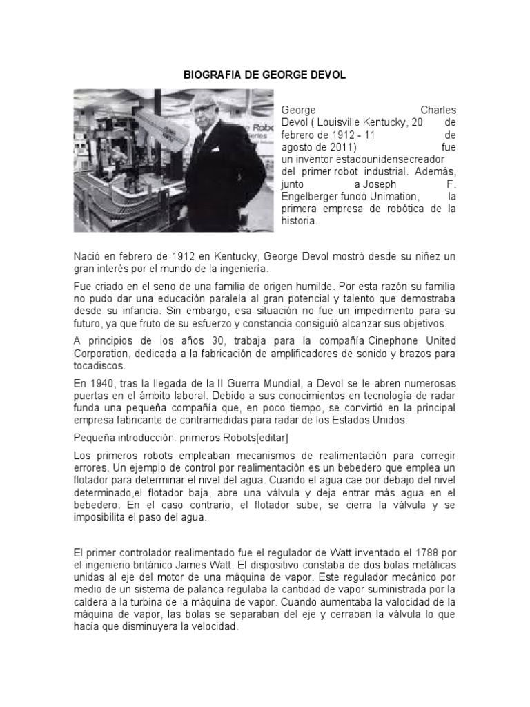 Biografia de George Devol | PDF | Ciencias de la Computación ...
