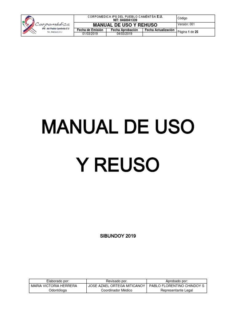 Manual de Uso y Rehuso | PDF | Esterilización (Microbiología) | Odontología
