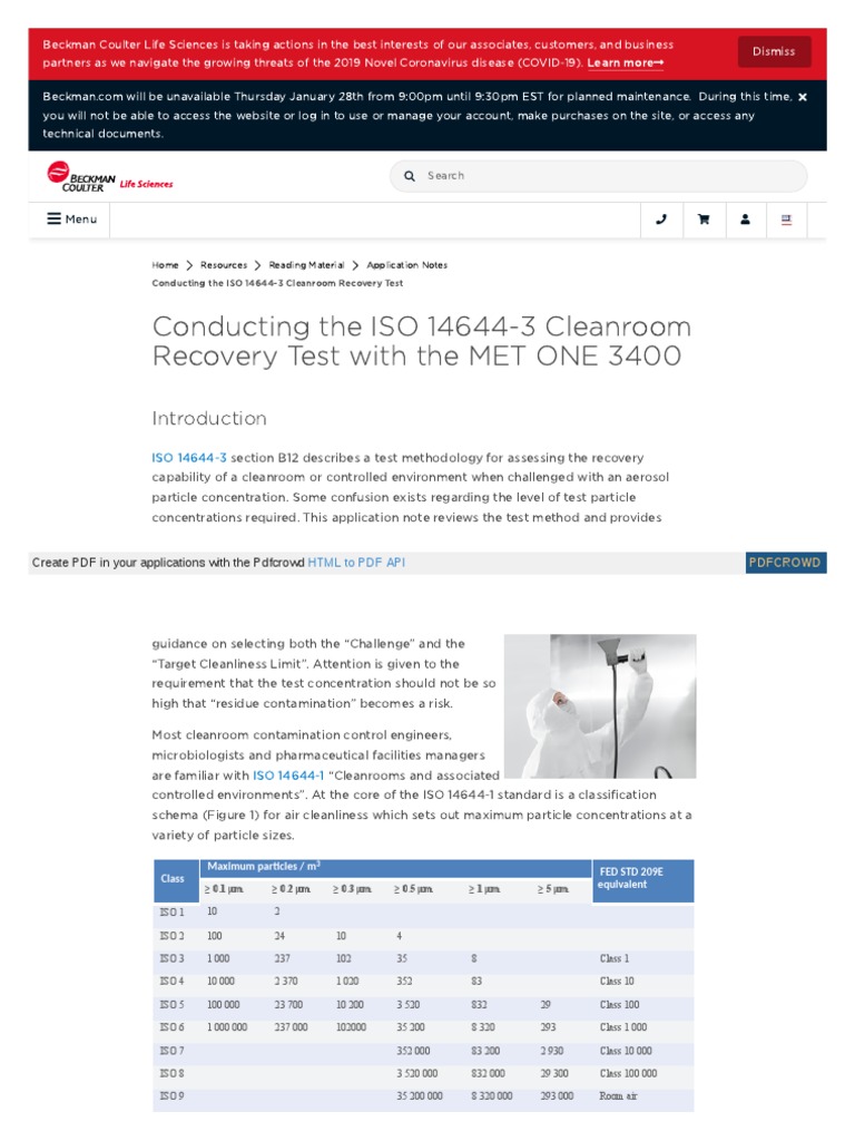 Conducting The ISO 14644-3 Cleanroom Recovery Test With The MET ONE ...