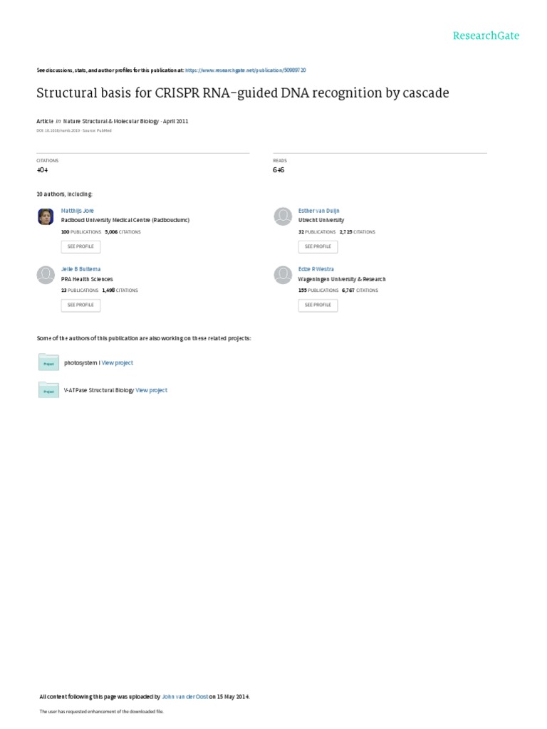 Structural Basis For CRISPR RNA-guided DNA Recognition by Cascade | PDF ...