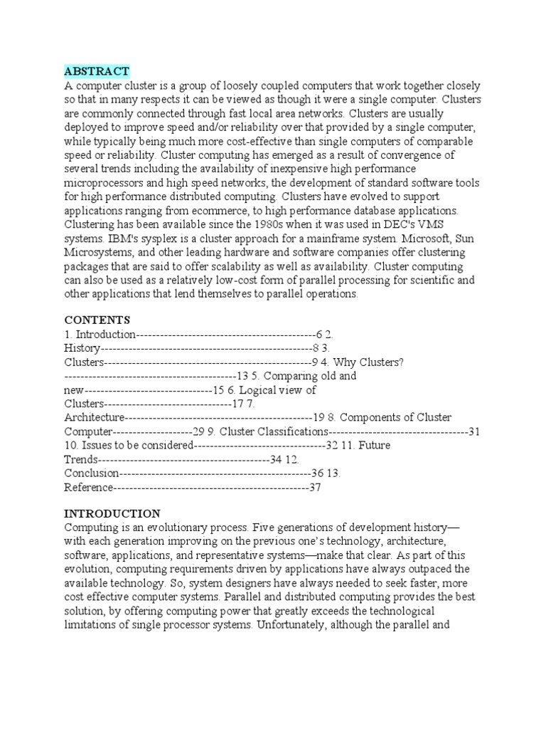 CLUSTER COMPUTING Report | PDF | Computer Cluster | Grid Computing