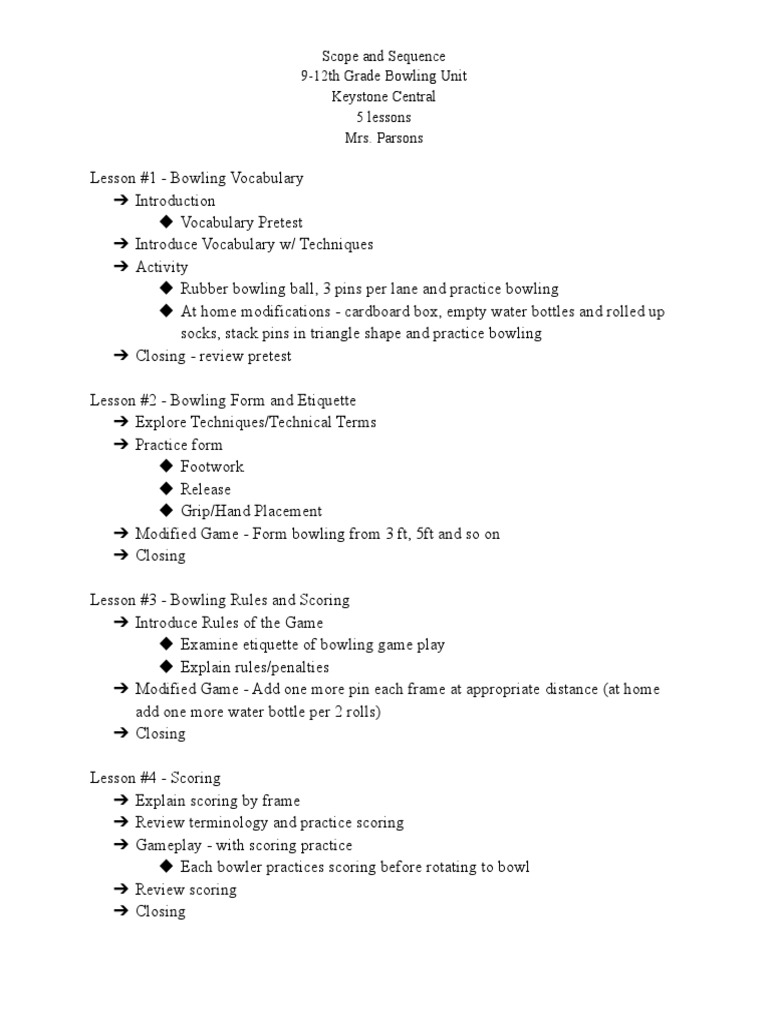 Scope and Sequence Bowling | PDF