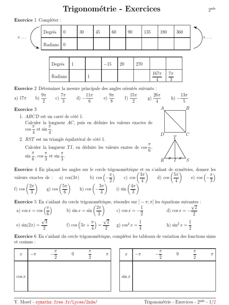 Cours 2nde Trigonometrie Exercices | PDF | Fonction trigonométrique | Trigonométrie