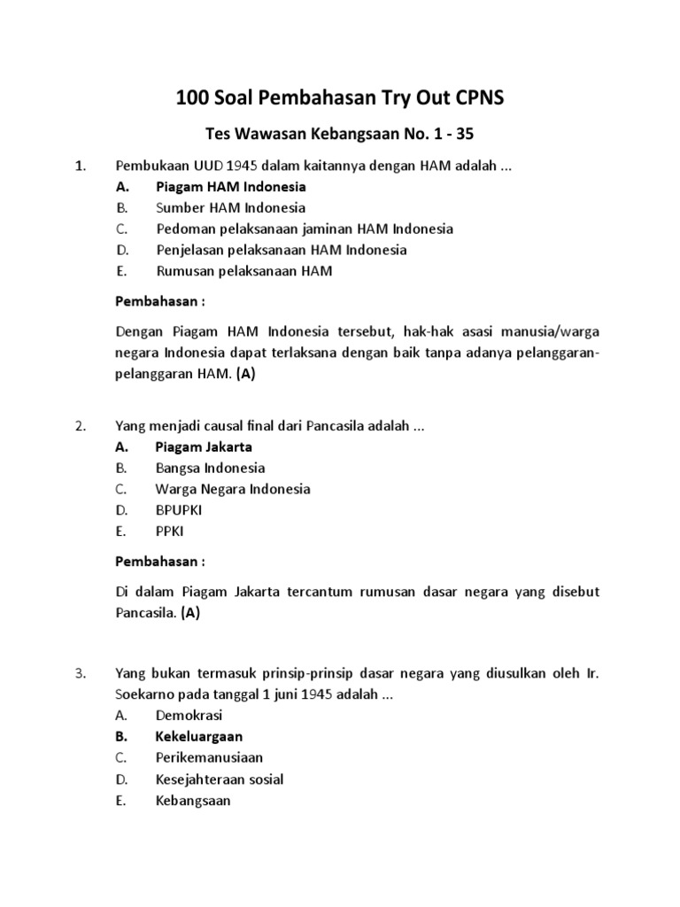 100 Soal & Pembahasan Try Out CPNS | PDF