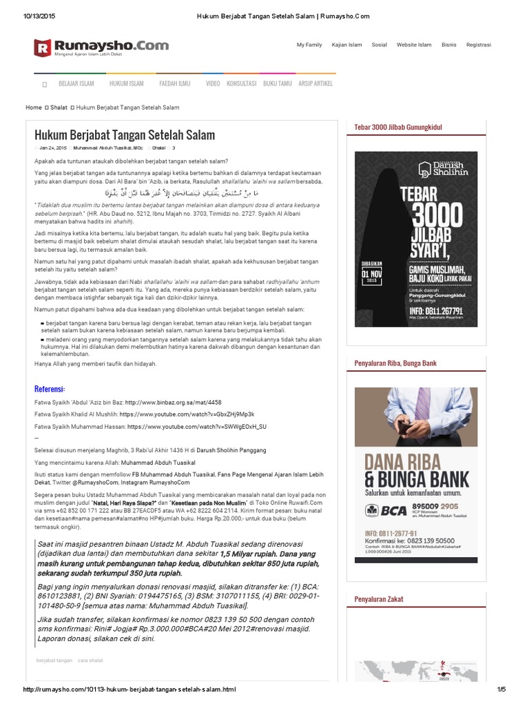 Hukum Berjabat Tangan Setelah Salam - Rumaysho | PDF Hukum Berjabat Tangan Setelah Salam - Rumaysho | PDF