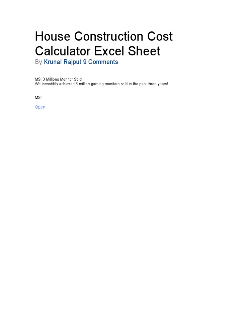 House Construction Cost Calculator Excel | PDF | Taxes | Economies