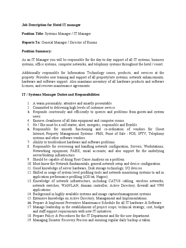 IT Manager - Job Desc | PDF | Microsoft Certified Professional | Point ...