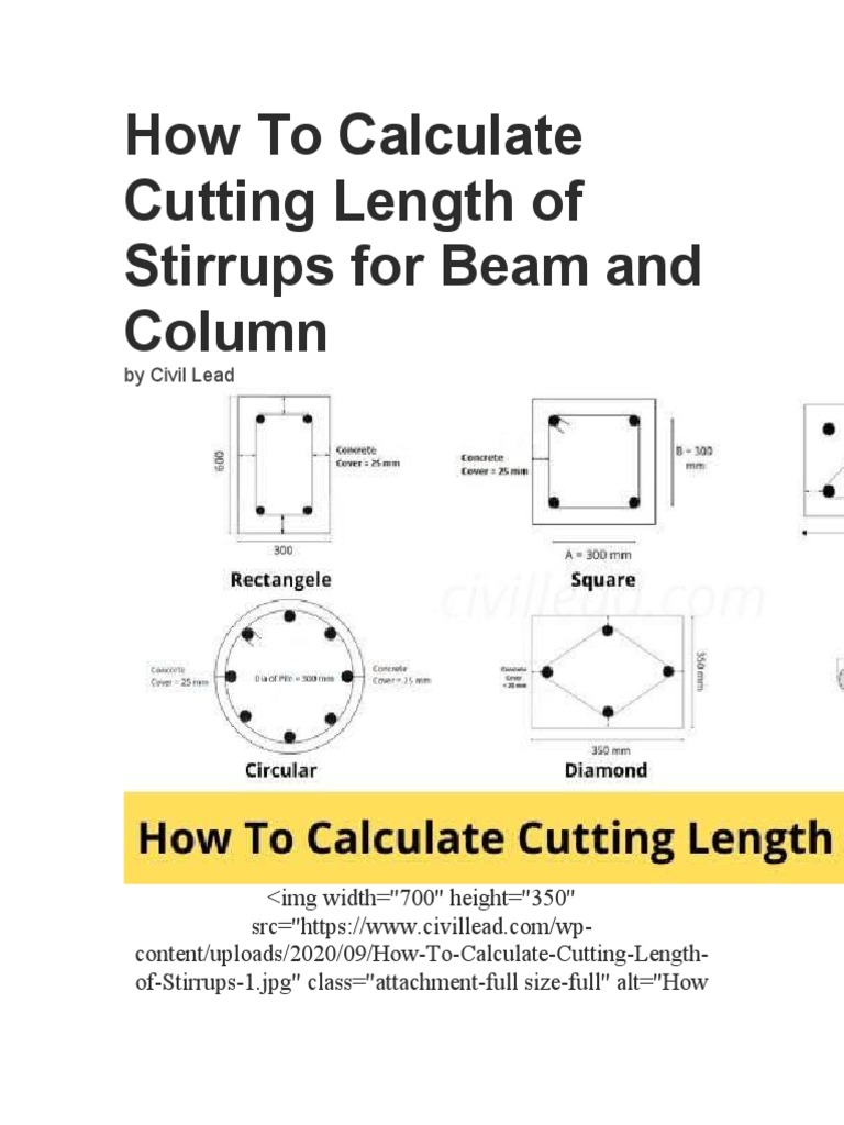 How To Calculate Cutting Length of Stirrups For Beam and Column ...