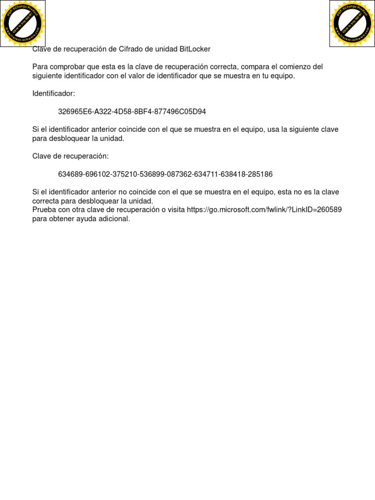 Clave de Recuperación de Cifrado de Unidad BitLocker | PDF | Enseñanza ...