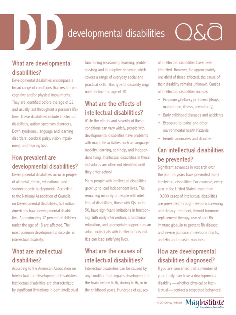 developmental_disabilities_fact_sheet | PDF | Intellectual Disability ...