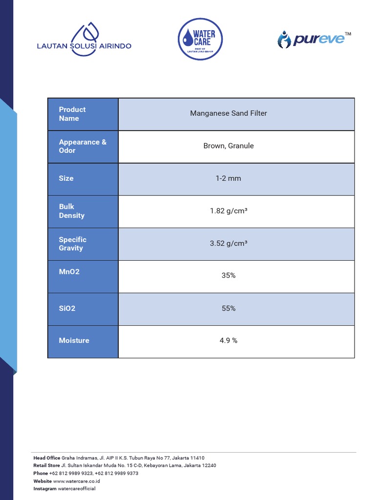 Manganese Sand Filter Specifications | PDF