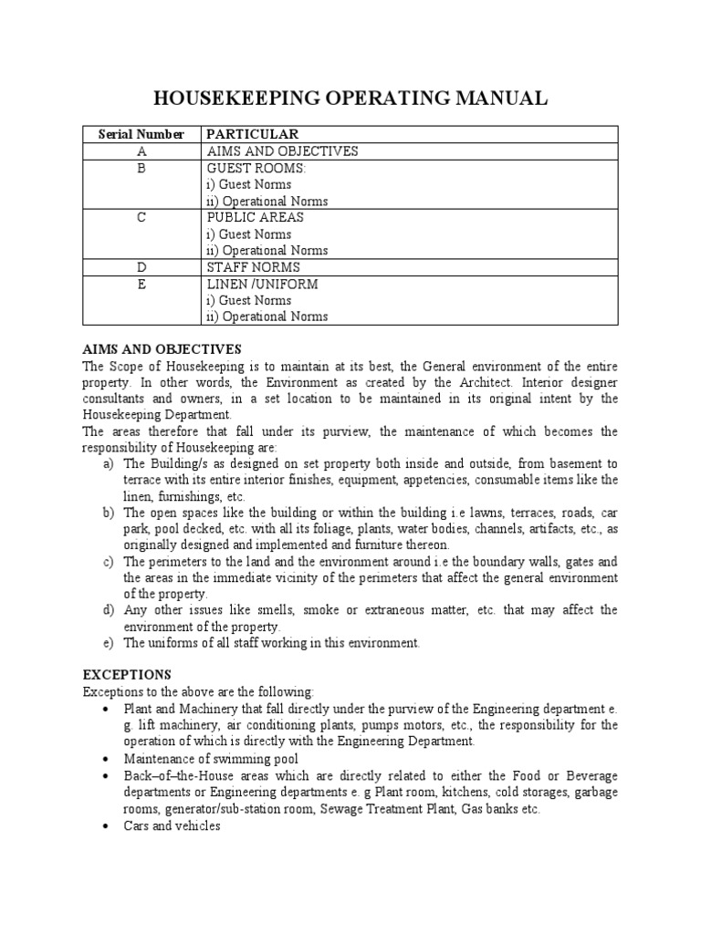 Housekeeping Operations Manual | PDF | Vacuum Cleaner | Housekeeping