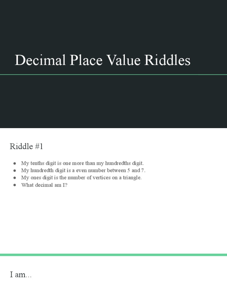 Decimal Place Value Riddle | PDF | Teaching Methods & Materials