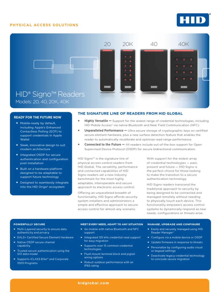 Hid Signo Reader | PDF | Access Control | Bluetooth