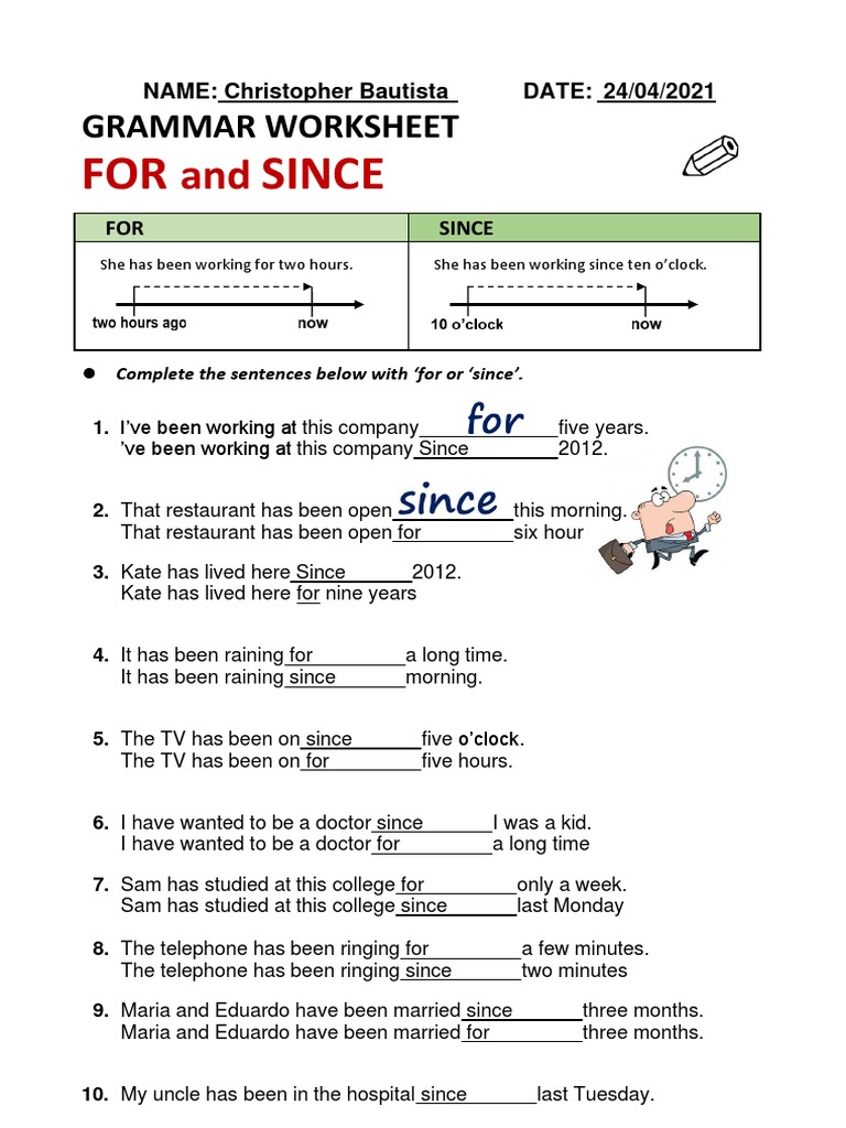 FOR Since: Grammar Worksheet | PDF | Foods | Nature