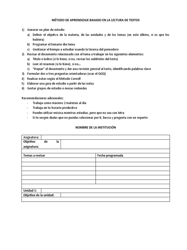 Método de Aprendizaje Basado en La Lectura de Textos | PDF